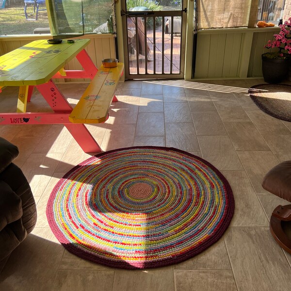 Round Area Rug, 54'' in Diameter, Hand Crochet, Ready to Ship, Wool Rug ...