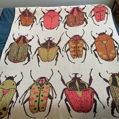 Beetle Knit Throw Blanket boho Colorful Home Decor Insect Pattern ...