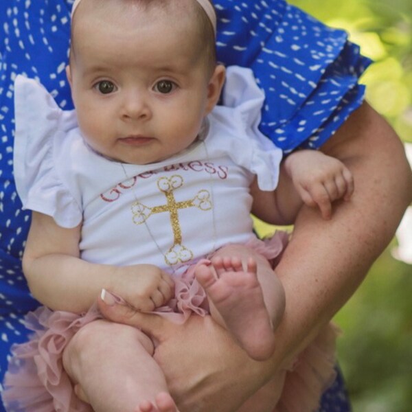 Baby Girl Baptism Outfit in Rose Gold & Gold - Baby Dedication Outfit ...