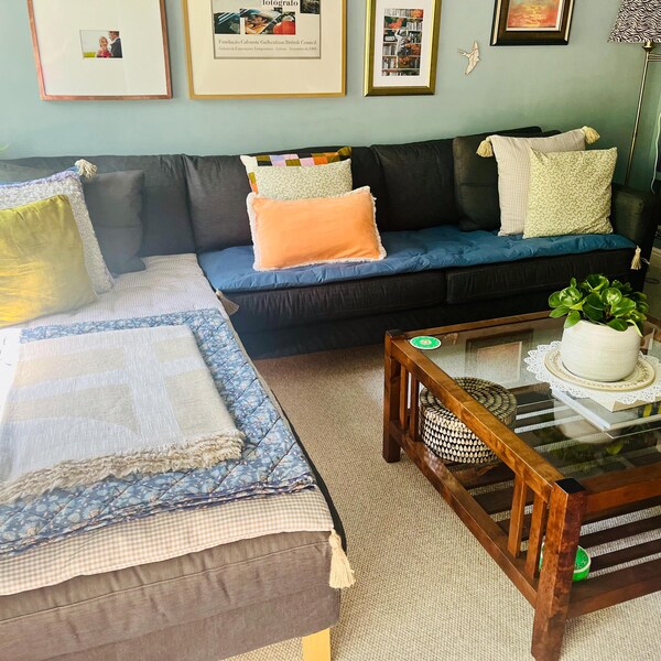 Linen Sofa Topper Couch Cover Pet Friendly Custom Size Handmade Couch ...