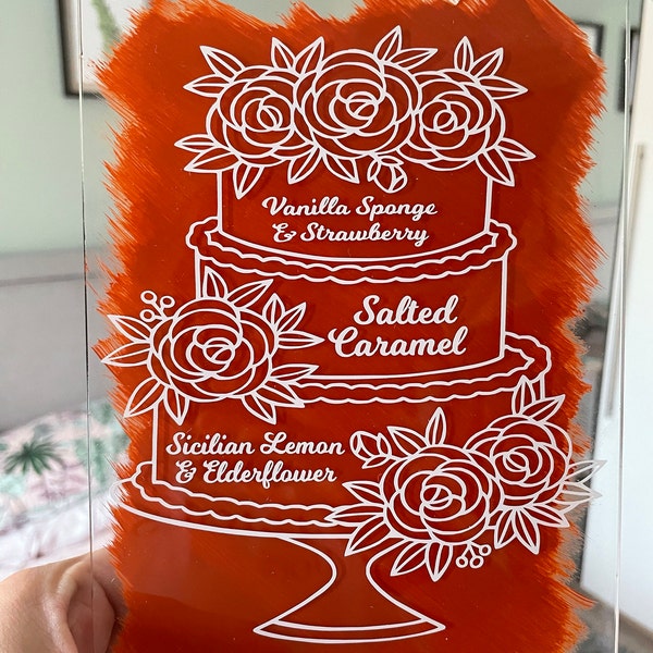 Wedding Cake Sign, Cake Flavour Sign, Acrylic Wedding Sign, Painted ...
