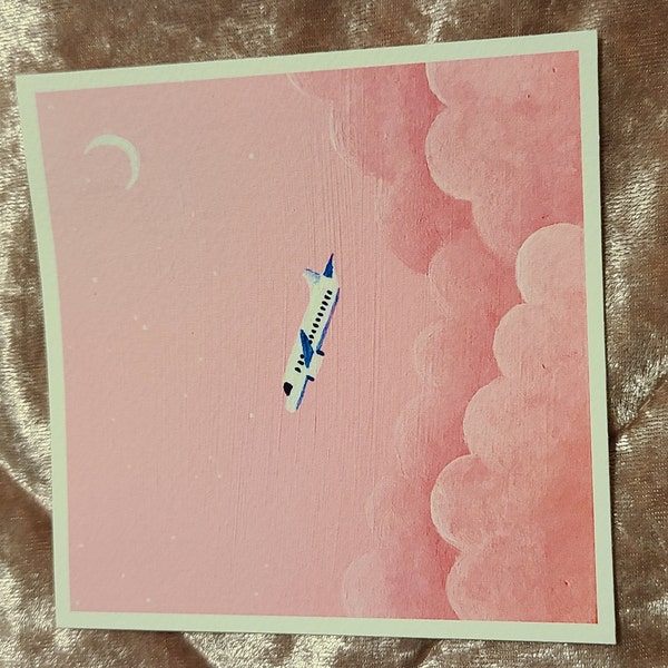 Pink Airplane Art Print | 4"x4" | 5"x5" | Art Poster | Original Acrylic ...