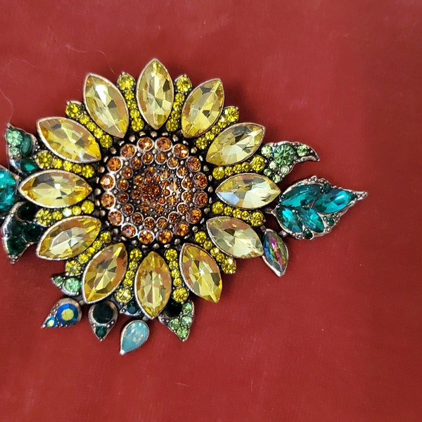 Sunflower Pin STUNNING Rhinestones Lapel Hat Scarf Denim Jacket Pin ...