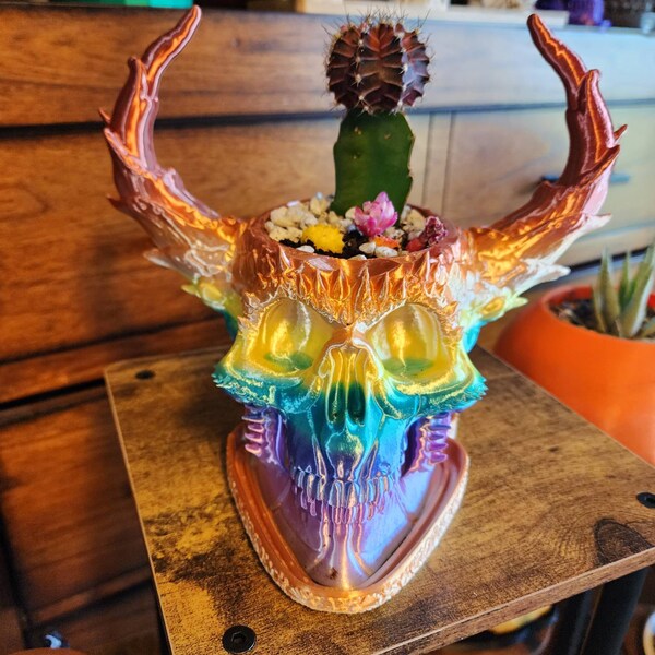 Demon Skull Planter With Horns, 3D Printed, Eco Friendly, Home and ...