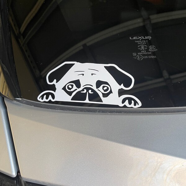 Peeking Pug Car Window Decal, Dog Decal, Fur Babies, Laptop Sticker ...