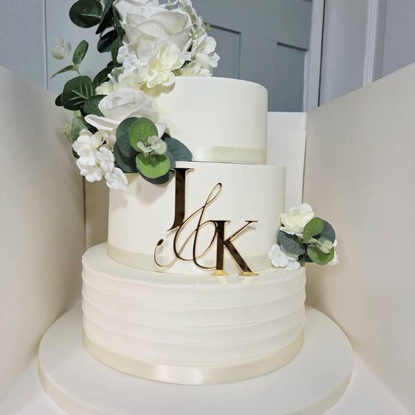 Personalised Calligraphy Acrylic Mirror Initials Letter Set Cake Charm ...