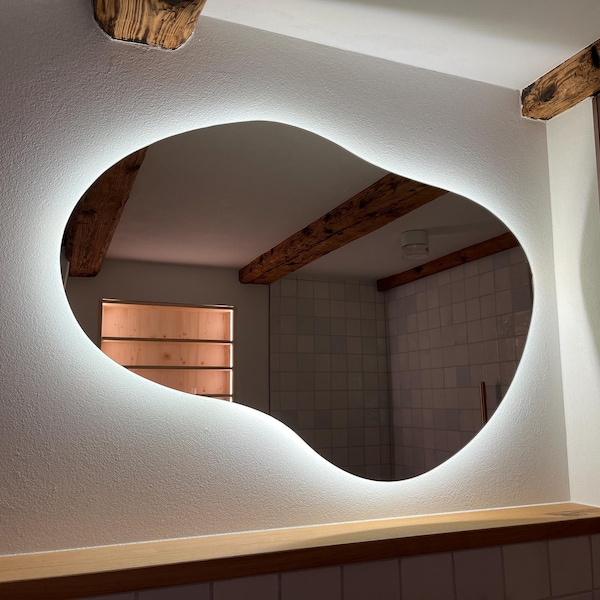 Led Lighted Full Length Mirror, Asymmetrical Mirror With Led Lights ...