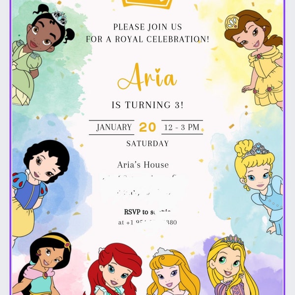 Princess Birthday Invitation Girl Princess Birthday Party Invite Pink ...