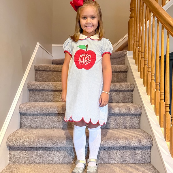 Girls Apple Applique Dress Back to School First Day of School With ...