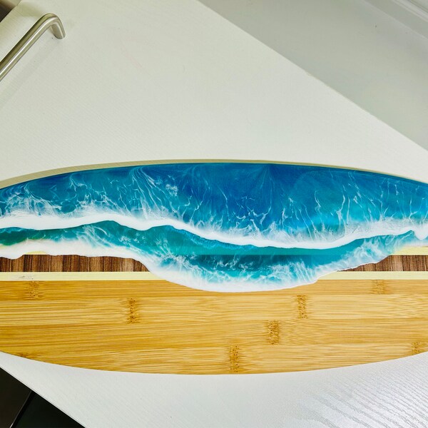 Resin Ocean Wave Coaster Set of 4, Round Wood Beach Coasters, Handmade ...