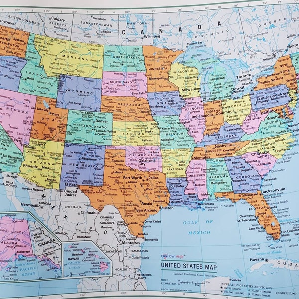 UNITED STATES Wall Map USA Poster Large Print - Etsy