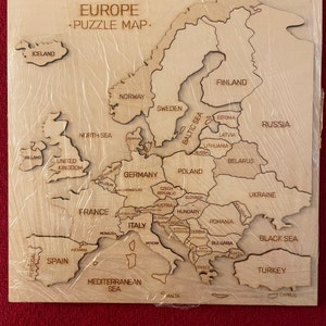 Map of Europe Wooden Puzzle, Engraved Continent Educational Toy, Laser ...
