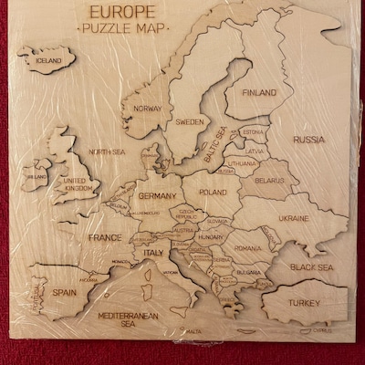 Map of Europe Wooden Puzzle, Engraved Continent Educational Toy, Laser ...