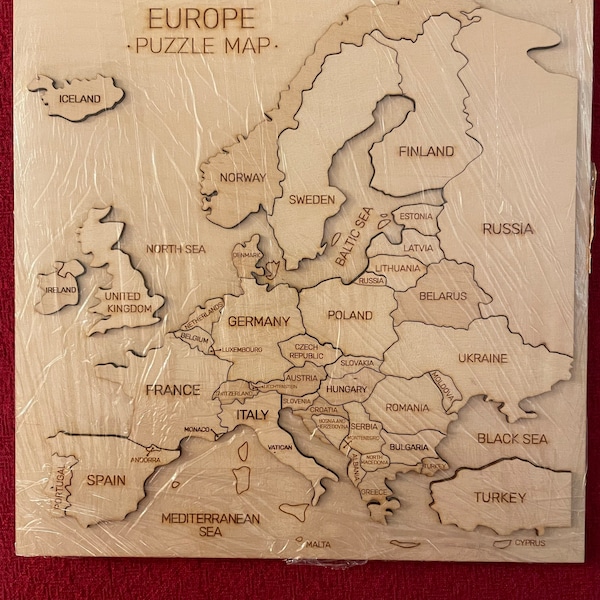 Map of Europe Wooden Puzzle, Engraved Continent Educational Toy, Laser ...