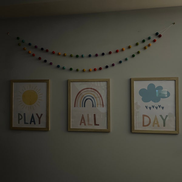 Play All Day Printable Set of 3, Lets Play Sign, Nursery Wall Art ...