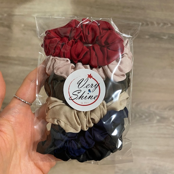 A Set of 6 Thin Satin Scrunchies Ponytail Holder Women Scrunchie Pack ...