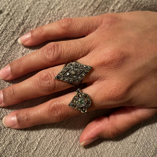 Bronze Gothic Ring: Victorian Marcasite & Zircon - Etsy