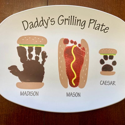 Burger Hot Dog Handprint Footprint Custom Plate, Personalized Gift for ...