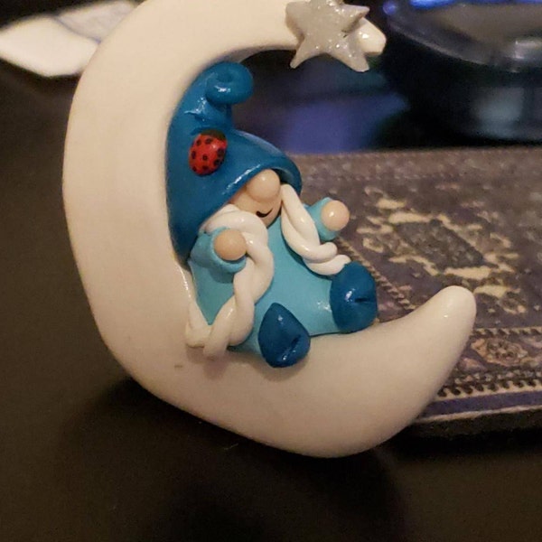 Mini Gnome on Moon/ Little Gnome Diorama/ Tiny Gnome Crescent Moon ...