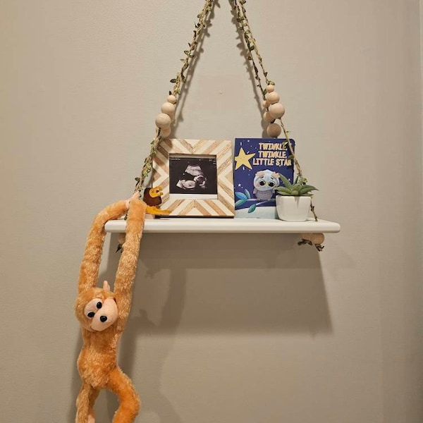 Wooden Swing Shelf | White Painted Shelf Nordic Style Shelf | Hanging ...