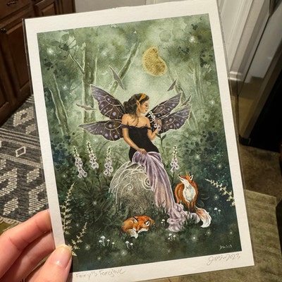 Fairy Art Watercolor Print Mushrooms in Autumn Fantasy - Etsy