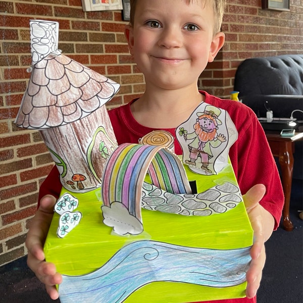 Leprechaun Paper House Printable Activity for Kids, St. Patricks Day ...