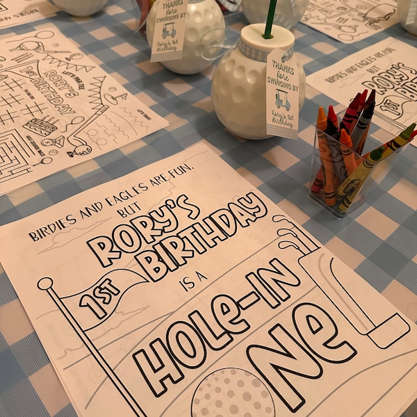 Golf Hole in One Birthday Coloring Page: Editable Party Game (digital ...