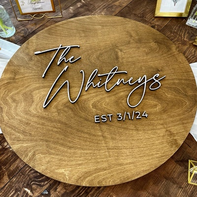 Round Family Last Name Sign With Engraved Botanical Frame and Raised ...