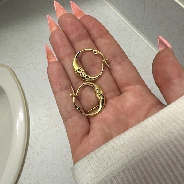 Moon Hoop Earrings - Moon Hoops - Gold Hoops - Celestial Wedding - Etsy