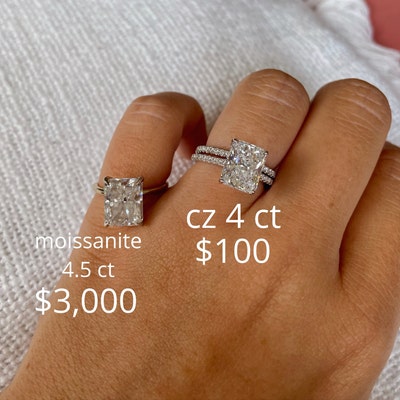 10x8mm 4ct Radiant Cut Engagement Ring Set, Radiant Solitaire Ring ...