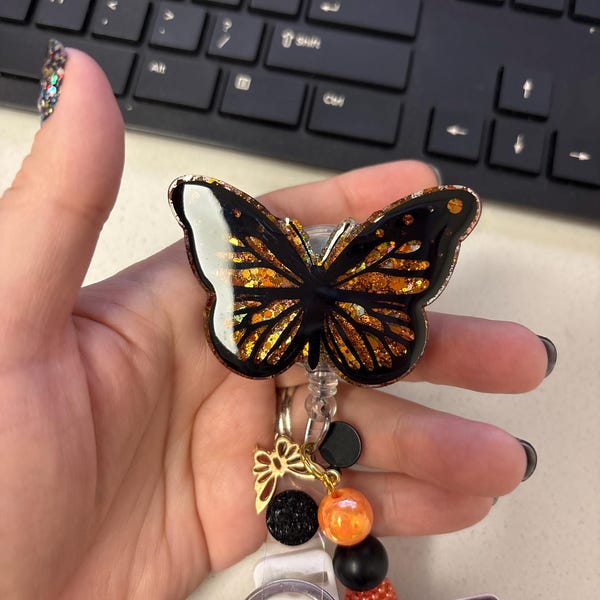 Monarch Butterfly Badge Reel, Orange Black Monarch Butterfly Badge Reel ...
