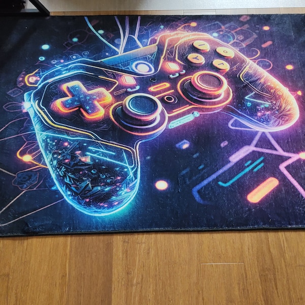 Gamer Rug, Game Controller, Neon Game Controller, Game Room Rug, Gaming ...