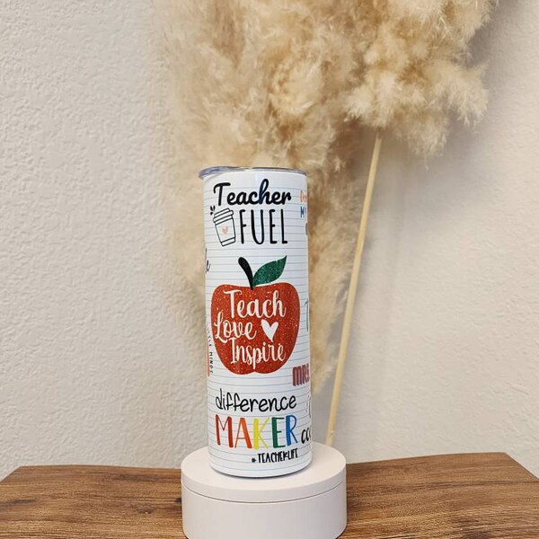 20 Oz Skinny Tumbler Rainbow Glitter Teacher Tumbler, Teach Love ...