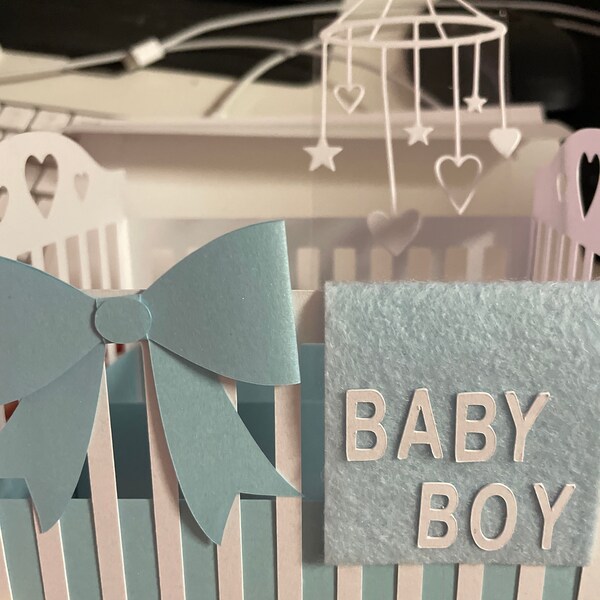 3D New Baby Crib Box Card in Pink or Blue or Purple - Etsy