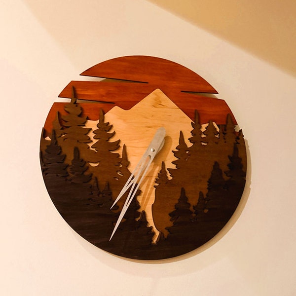 Mountain Wall Clock,wood Mountain Clock,wall Clock Unique,nature Clock ...