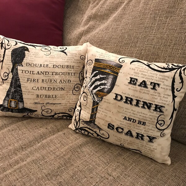 Halloween Pillow Trick or Treat Muslin Pillow Tuck Eat Drink Be Scary ...