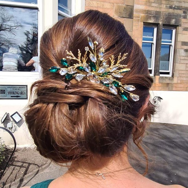Emerald Green and Gold Hair Comb, Bridal Comb With Emerald Crystal and ...