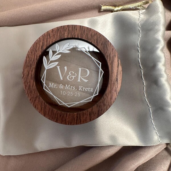 Custom Wooden Wedding Ceremony Round Ring Box, Clear Acrylic Cover ...