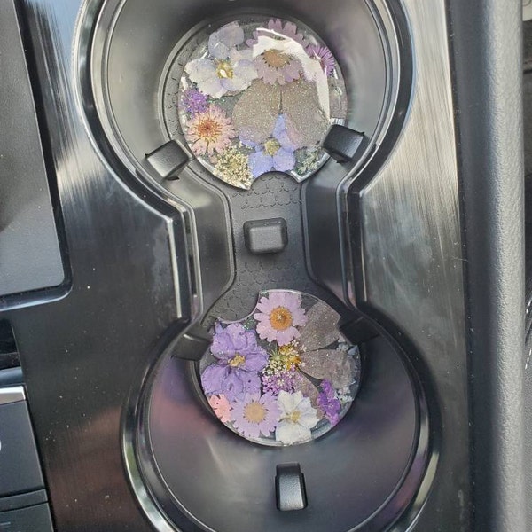 Pressed Flower Car Coasters, Set of 2, Floral Car Coasters, Car ...