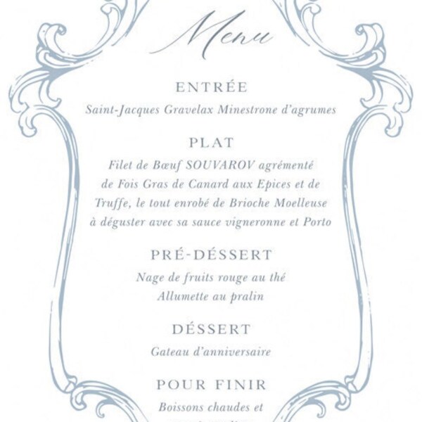 Printable Wedding Menu Card Template With Victorian Frame, Editable ...