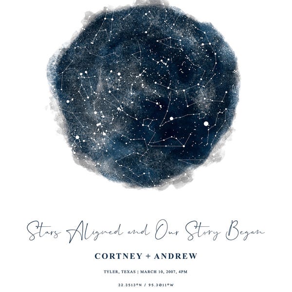 Celestial Star Map, First Anniversary Gift, Custom Star Map Digital ...