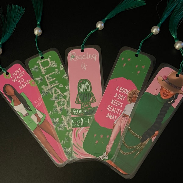 Pink and Green Bookmarks, AKA Sorority Inspired Bookmarks, Planner Page ...