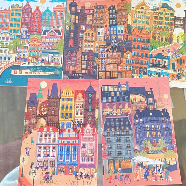 Retro Cities Postcard Set: Europe Travel Art Prints - Etsy