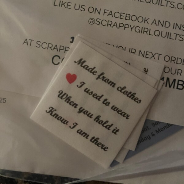 Memory Shirt Quilt Label With Poem - Set of 4 - Small Label Quilt Shirt ...