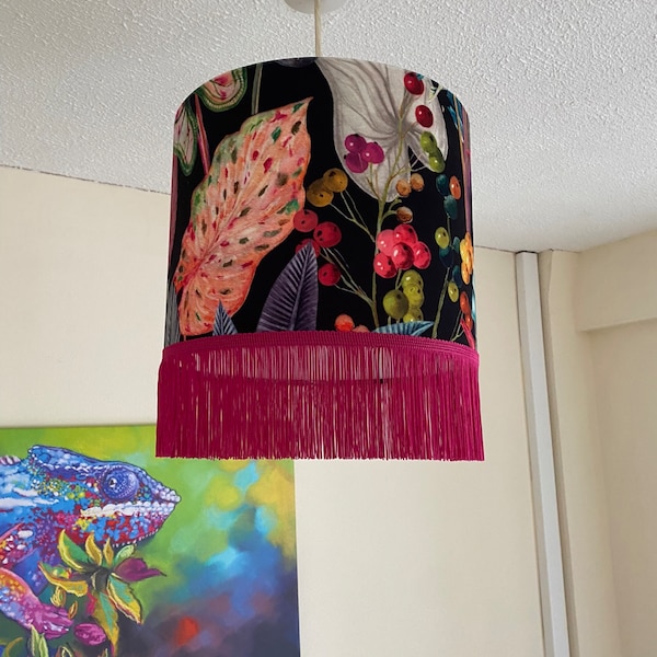 Acid Jungle Trippy Tropical Lampshade With Hot Pink Fringing. Handmade ...