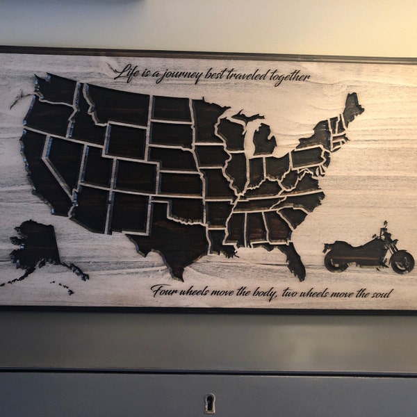 Motorcycle Road Trip Map, Push Pin Map, US Map to Track Travels, Bikers ...