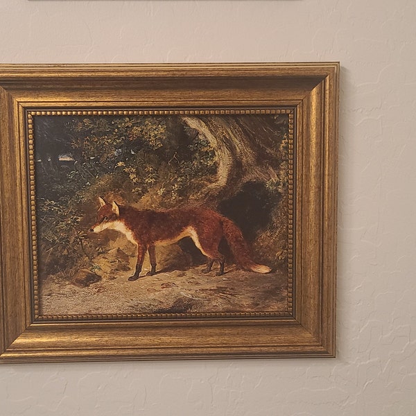 Framed Fox Oil Painting Print on Canvas, “fox and Feathers,” English ...