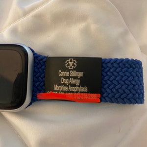 Alert ID Tag for Watch Band, Engraved Apple Watch Safety Plate, Fitness ...