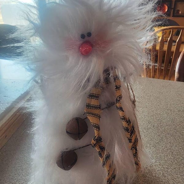 Handmade Frazzled Fluffy Snowman "stressed Out" Christmas Shelf Sitter ...