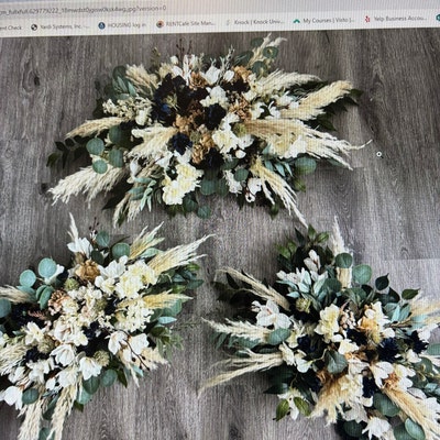 Floor Free Standing Arch Arrangement Aisle Flowers White Boho Pampas ...